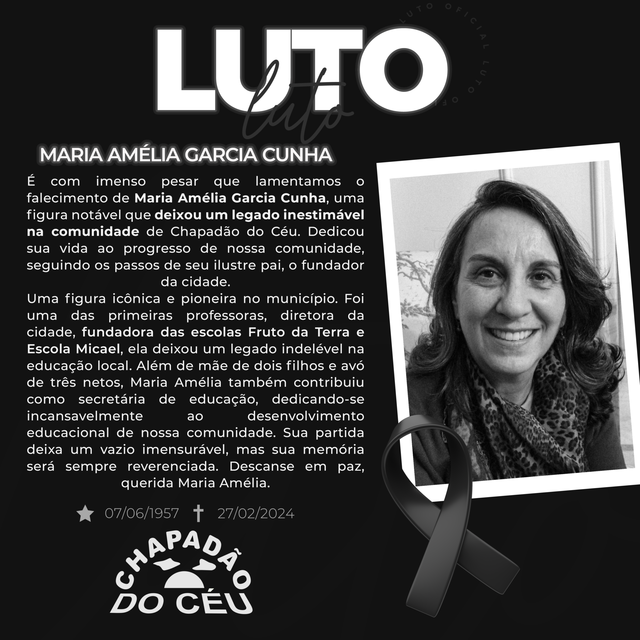 NOTA DE PESAR - MARIA AMÉLIA GARCIA CUNHA - Prefeitura de Chapadão do Céu